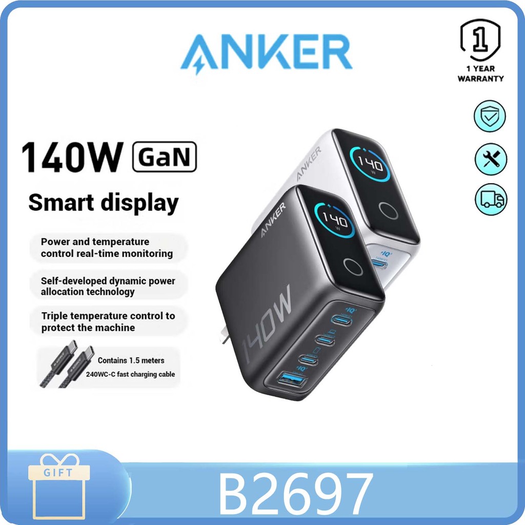 Anker B2697 Zolo Gallium nitride Charger Wiring Set 140W PD Fast Charge 3C1A with Smart window ...