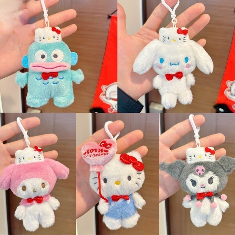 Kawaii Sanrio ตุ๊กตาพวงกุญแจจี้การ์ตูน Hello Kitty Kuromi My Melody ...