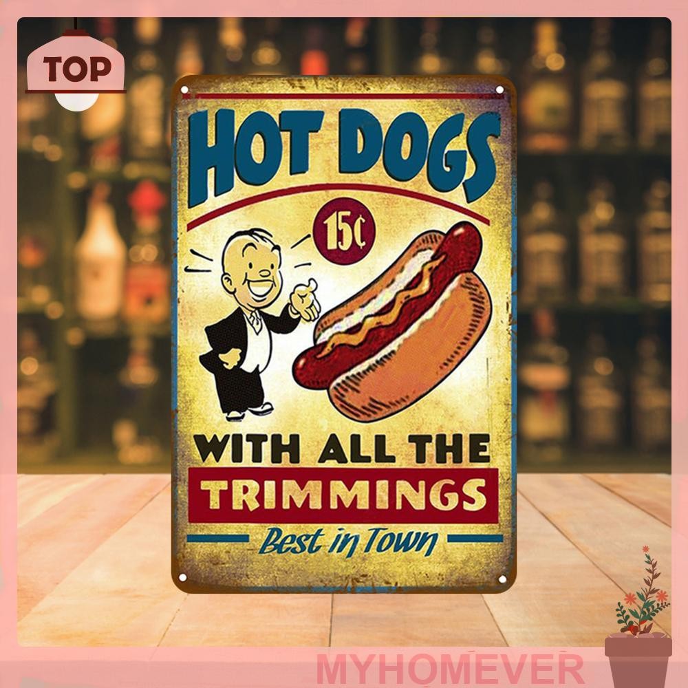 Vintage Metal Hot Dog Tin Sign ภาพวาดเหล็กสี่เหลี่ยม Wall Bar Decor ...