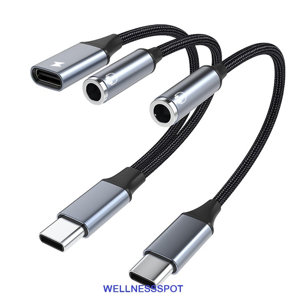 Wellnessspot สายสัญญาณเสียง USB C ถึง Aux 2-in-1, ตัวแปลงอะแดปเตอร์ OTG Type C ถึง Dual Type C ...