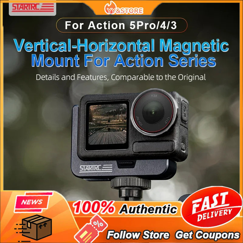 ใหม่STARTRC DJI Action5 Pro/4/3 ฐานแม่เหล็กรูปตัว L แนวนอนและแนวตั้ง Beats การติดตั้งอย่าง ...