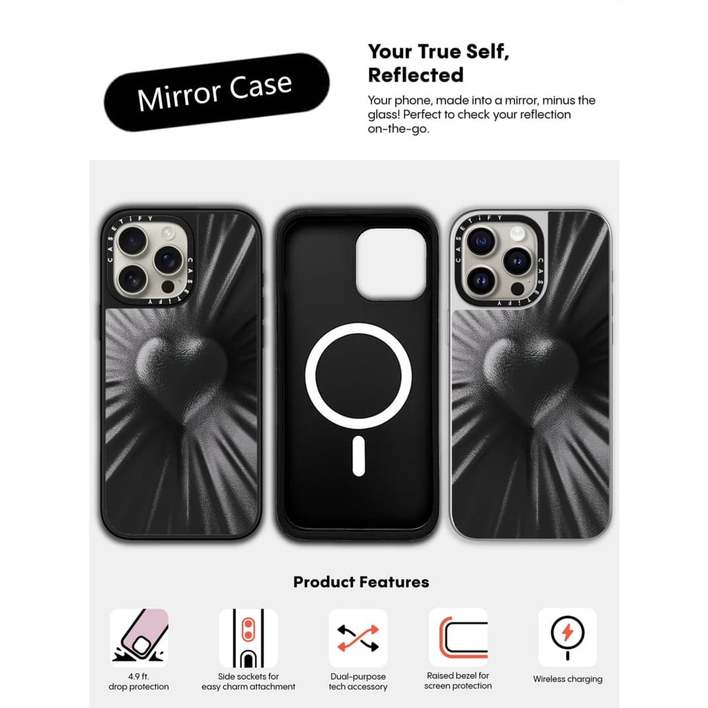 CASETiFY X Black Heart แม่เหล็กดูด Black & Sliver Mirror IPhone Case ...