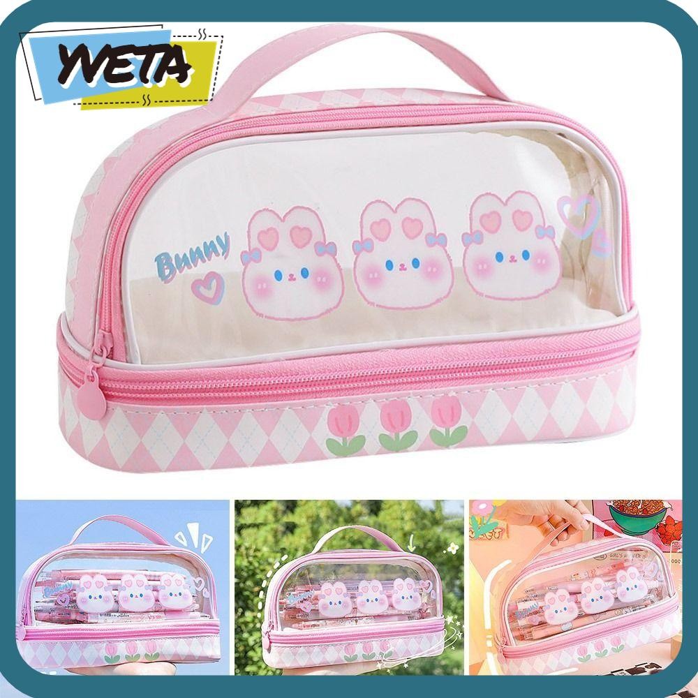 Yveta เครื่องเขียน, ดินสอการ์ตูนสองชั้น, PVC ความจุขนาดใหญ่อุปกรณ์สํานักงานโรงเรียนกระเป๋าปากกา ...