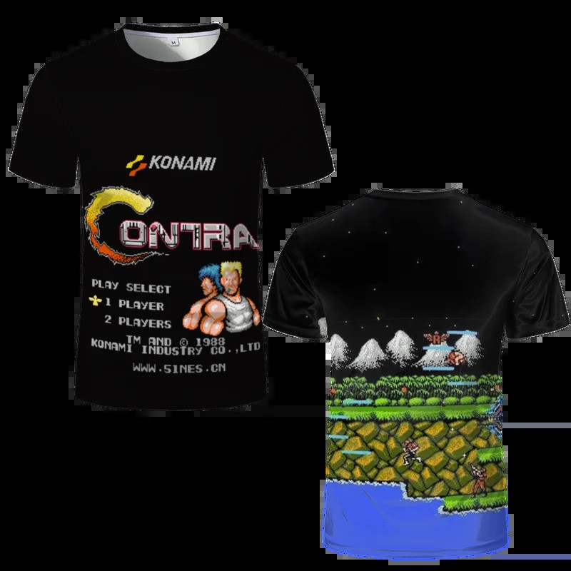 Retro 80s Contra อะนิเมะคอสเพลย์เสื้อยืด Calassic วิดีโอเกม T เสื้อ ...