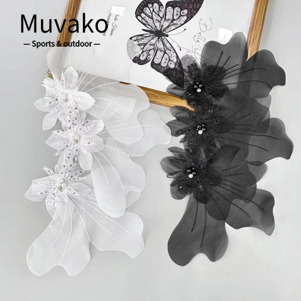 Muvako ชุดผ้า Pin, DIY Multi-layer Organza ดอกไม้ Patch, Burning Edge ลูกไม้ขนาดใหญ่ Applique ตก ...