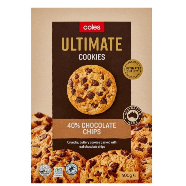 (พร้อมส่งขนมอร่อย ราคาถูก) Coles Cookies 40% Chocolate Chips 400g. โคล ...