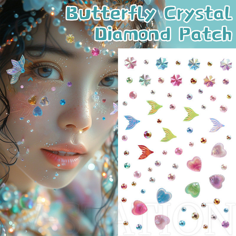 สีภาพลวงตาผีเสื้อคริสตัลเพชรสติกเกอร์-3d Pearls Shell Face Decal-กัน ...