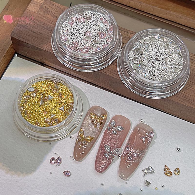 Renbg 1 กล่องเล็บหัวใจ Love Splicing เพชรZircon Rhinestoneเครื่องประดับ ...
