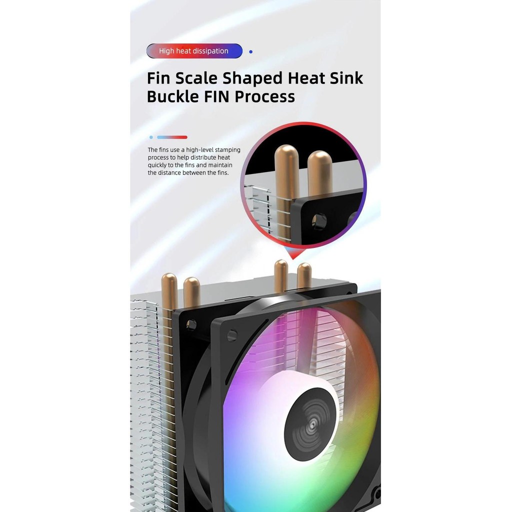 Teucer CPU Cooler 2 4 ท่อความร้อนหม้อน้ํา PC Cooling 3PIN PWM เงียบ Rgb ...