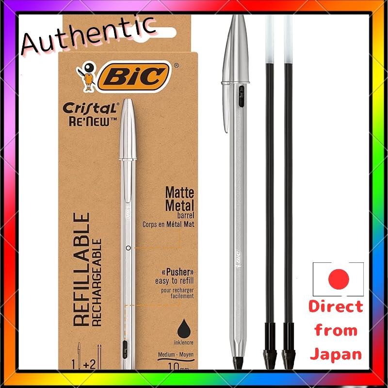 Bic Crystal ReNew 1.0 Oil-Base ปากกาลูกลื่นสีดํา + 2 รีฟิลกล่อง CRBLK ...