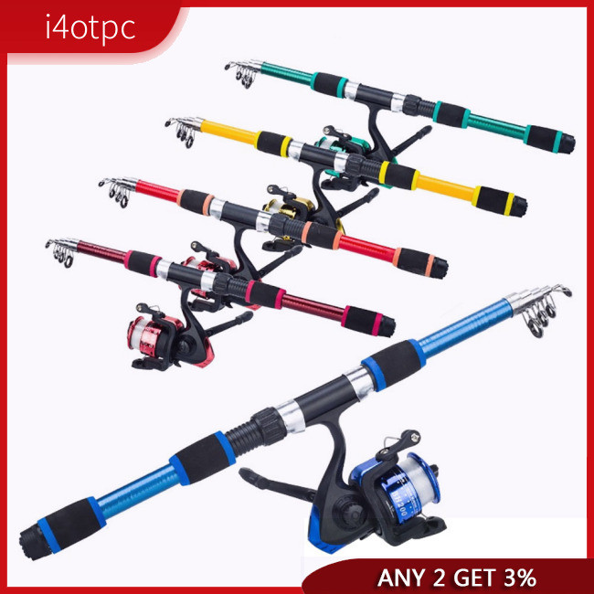 I4otpc แบบพกพา 1.8m Telescopic Fishing Rod 5.5:1 อัตราทดเกียร์ Spinning Fishing Reel ชุดตกปลาสาย ...