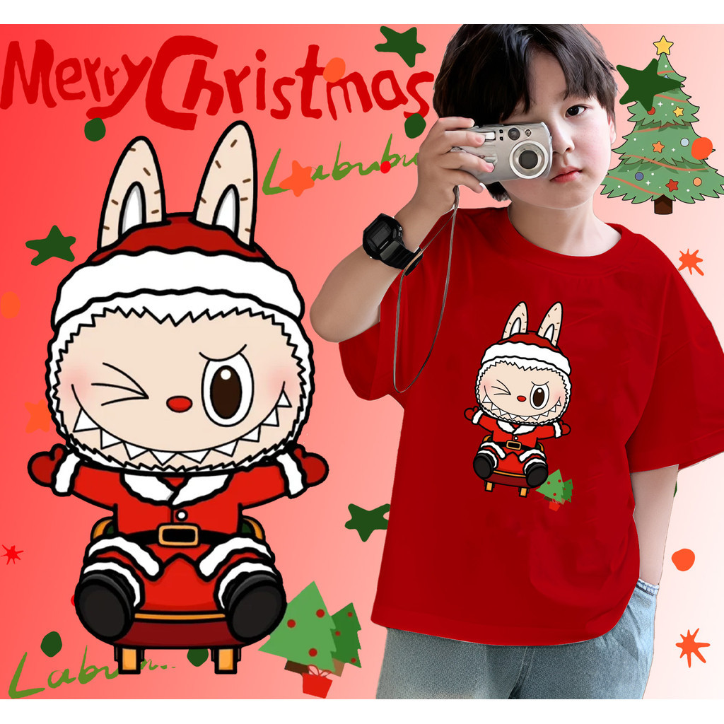 Labubu X Christmas "Merry Christmas "เสื้อยืดเด็กอ่อนผ้ามีหลายสีให้ ...