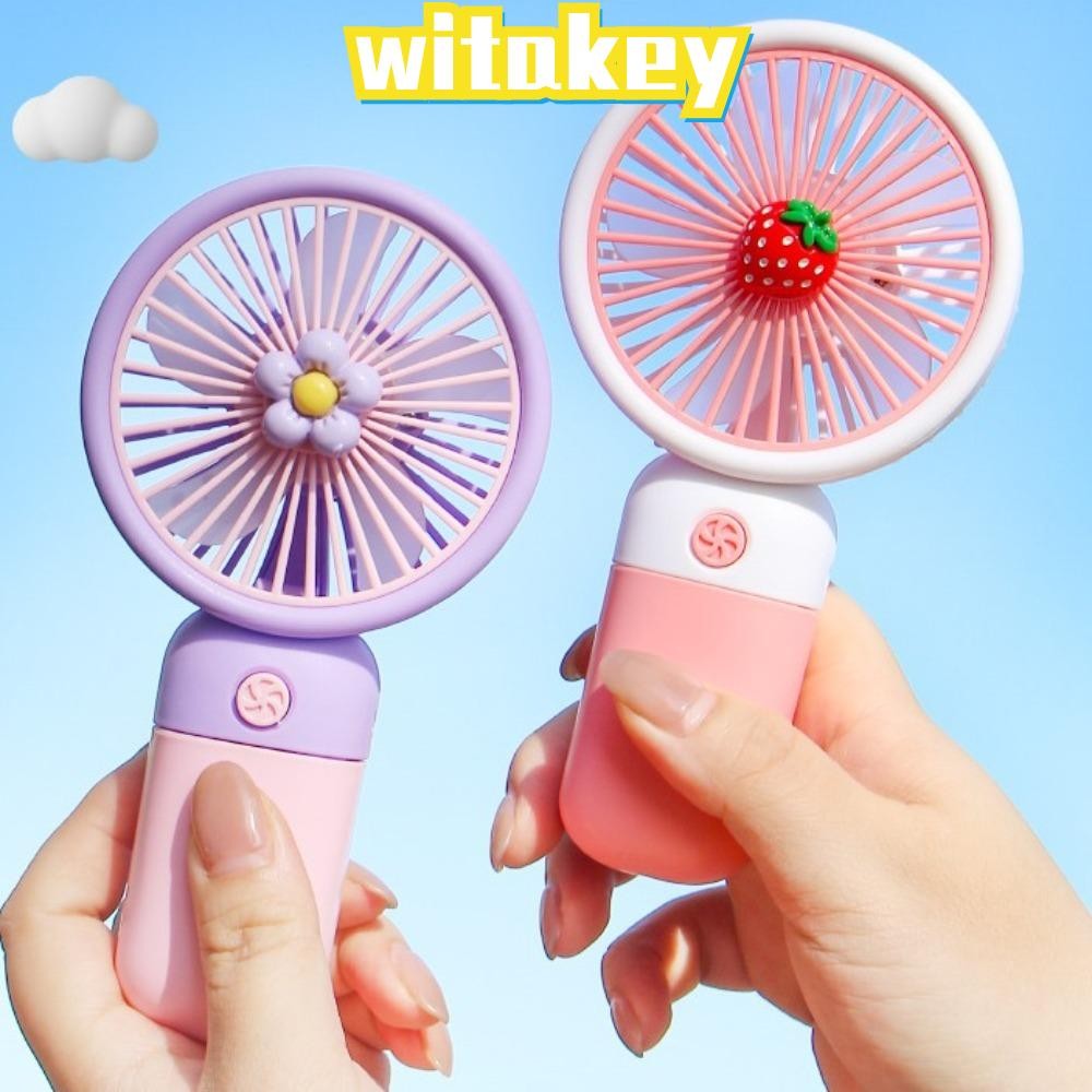 Witakey พัดลมพกพาขนาดเล็ก, พัดลมชาร์จ USB พลาสติกแบบใช้มือถือ, ดอกไม้น่ารัก พัดลมตั้งโต๊ะผลไม้ ...
