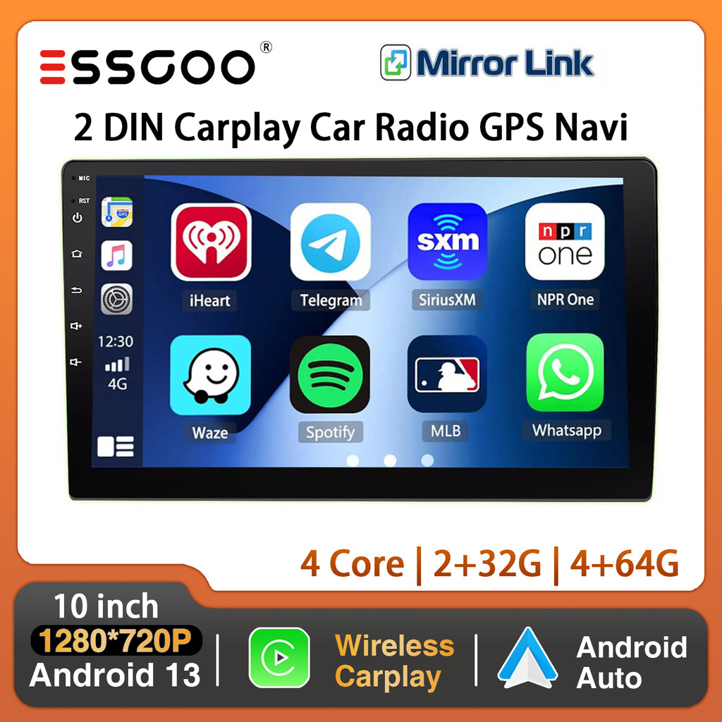 Essgoo Android 13 4 + 64GB รถวิทยุสเตอริโอ Carplay 10 นิ้ว 2 DIN GPS ...