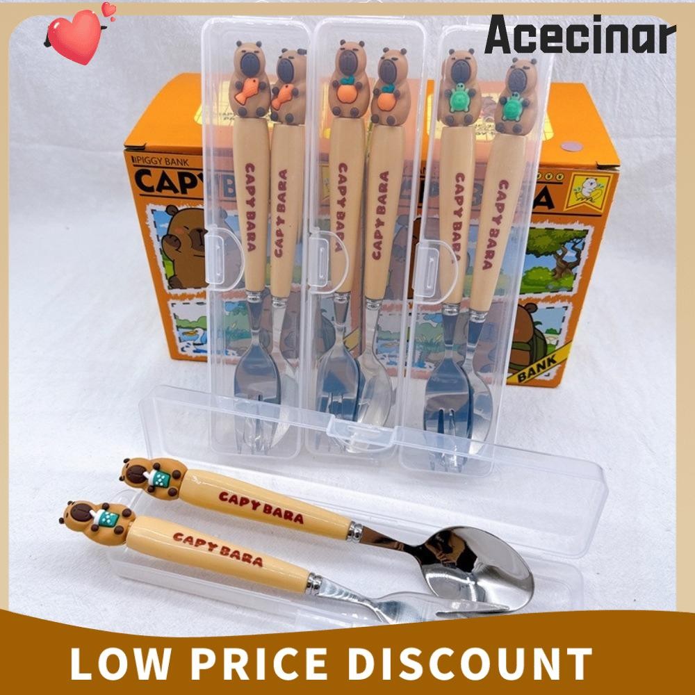 ACECINAR ชุดช้อนส้อม, Capybara Travel แบบพกพาช้อนส้อมชุดอาหารเย็น ...