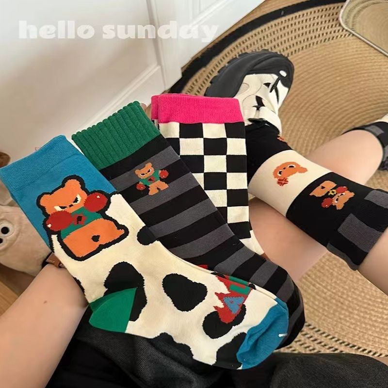 2024 ฤดูใบไม้ร่วงฤดูหนาวสไตล์ใหม่สีดําสีขาว Checkerboard หลอดขนาดกลาง ...