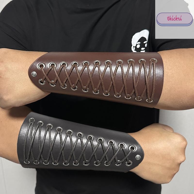 TT 1 PC คอสเพลย์ Props หนัง Faux กว้าง Bracer Lace Up เกราะ Cuff String ...