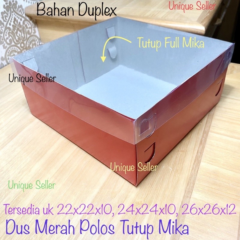 Merah [บรรจุ 10] PLAIN Red Box with MIKA Lid 22x22x10 24x24x10 cm ...