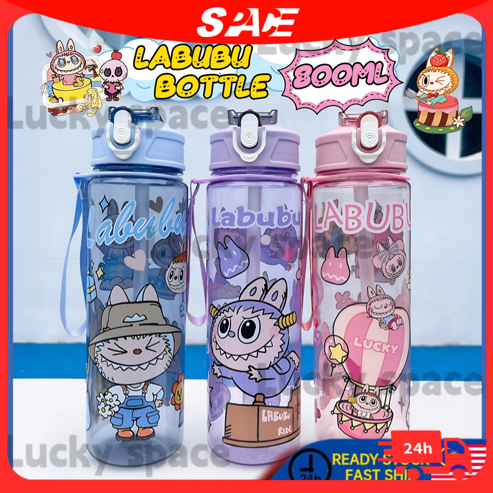 800ml Botol Air Labubu ขวดน้ําเด็กฟาง Bpa ฟรี Botol โปร่งใส Kawaii เด็ก ...