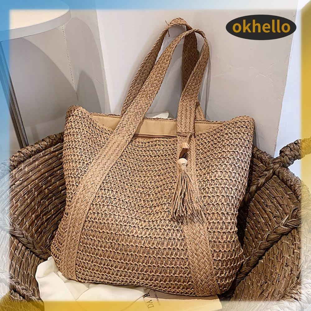 [Okhello.th] กระเป๋าสะพายไหล่ผู้หญิงแฟชั่นกระเป๋าถือทอมือความจุขนาดใหญ่ ...