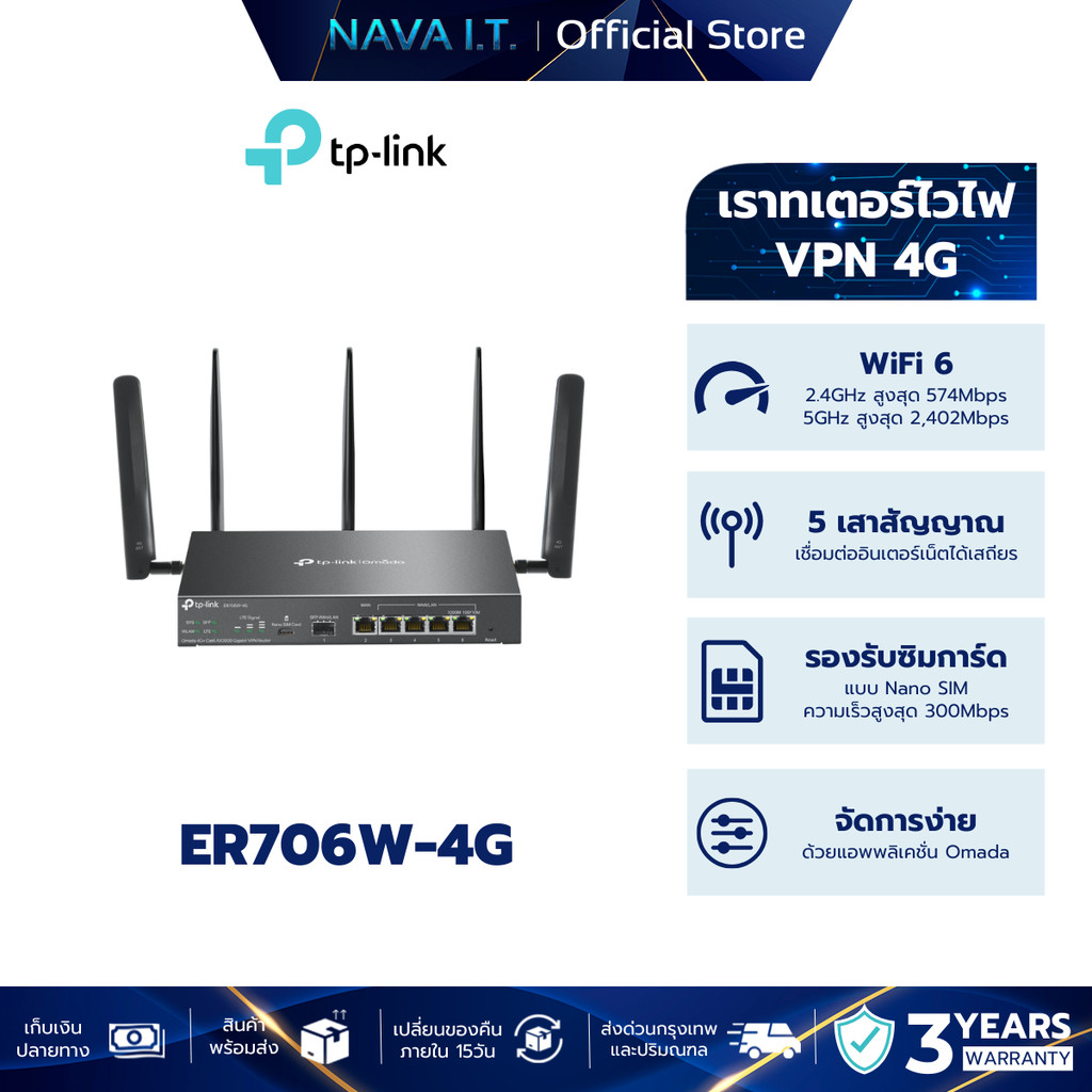 TP-LINK ER706W-4G Omada 4G+ Cat6 AX3000 Gigabit VPN Router | Shopee ...