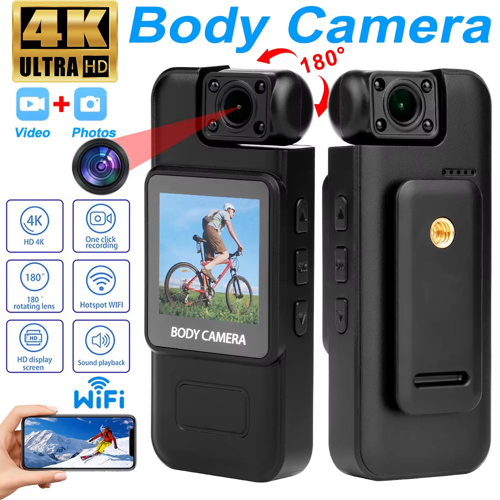 4k HD WiFi มินิกล้องแบบพกพาเครื่องบันทึกวิดีโอดิจิตอลตํารวจ Body Cam ...