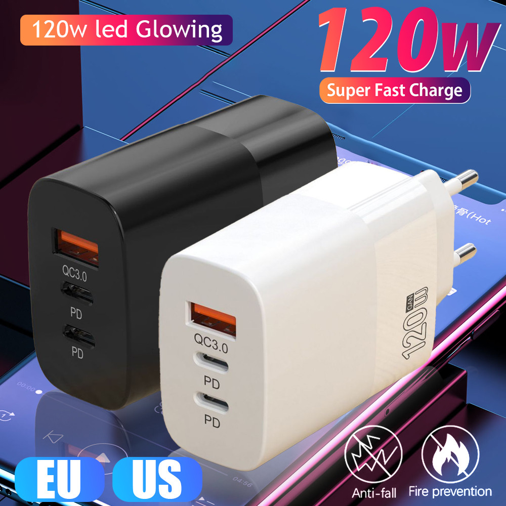 3 พอร์ต 120W Dual PD USB Charger - Travel EU/US Plugs Converter - อะแดป ...