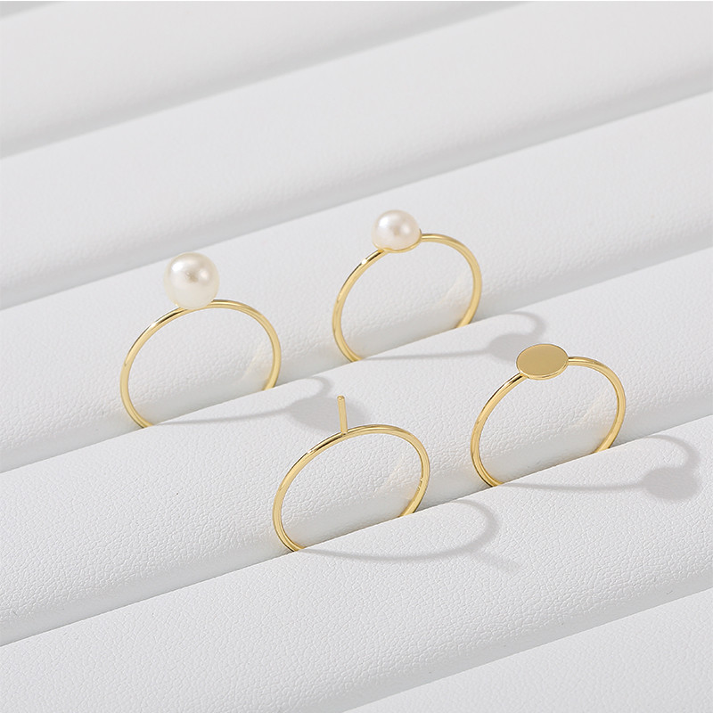 แหวนเปิดแบบแบน 14K ทองคำเติม สีคงทน ลูกปัดครึ่งรู เข็มฝังไข่มุก ฐานแหวนทำมือ DIY อุปกรณ์ทำ ...