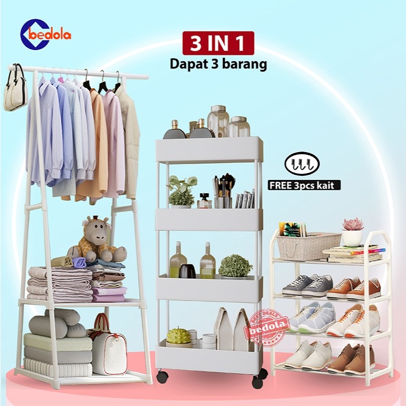 Dd49 Bedola combo ราวแขวนผ้าทรงสามเหลี่ยม 3 in 1 + ชั้นวางซ้อนอเนก ...