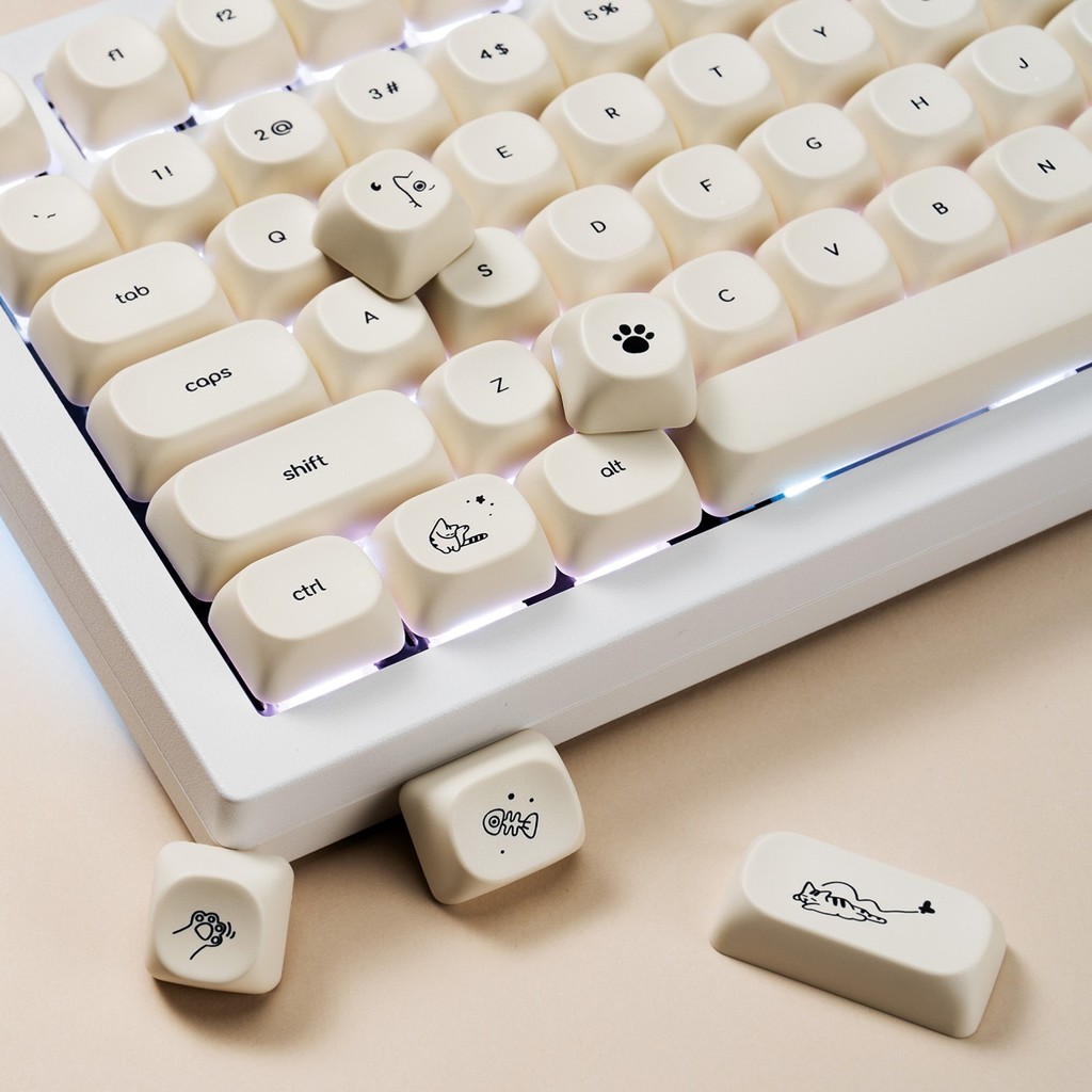 Milky Cat Keycap MOA โปรไฟล์ 124 คีย์ PBT Dye Sublimation คีย์บอร์ดรอบ ...