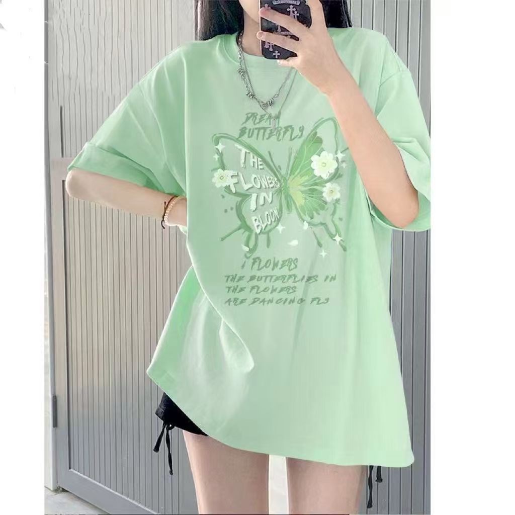 ผ้าฝ้าย 100% 2024 สไตล์ใหม่ Mint Mambo Creative ผีเสื้อพิมพ์แขนสั้น ...