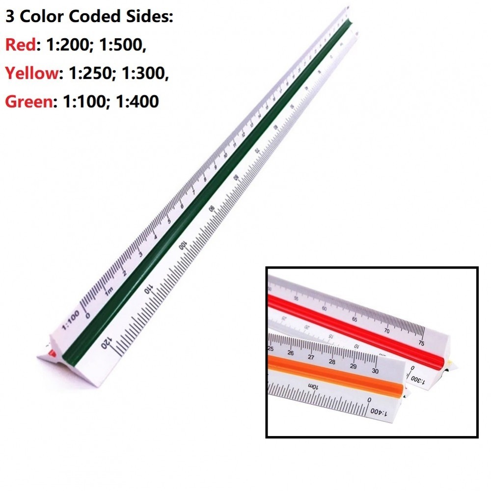 Triangular Architectural Scale Ruler Color Coded Sides for Easy ...