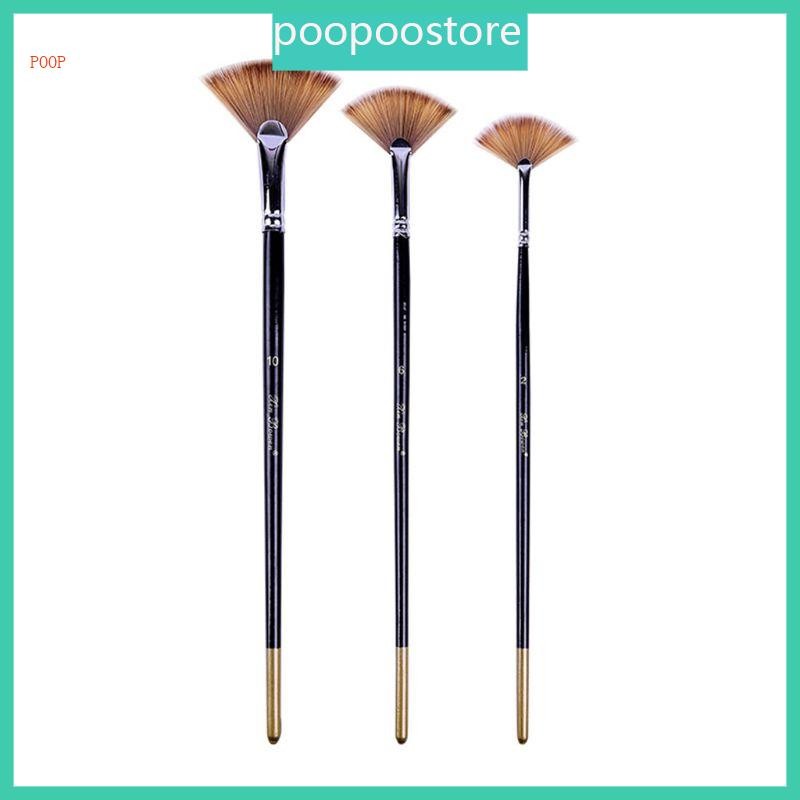 POOP 3 ชิ้น Artists Paint Brush Set แปรงทาสีรูปพัดลม แปรงวาดภาพป้องกัน ...
