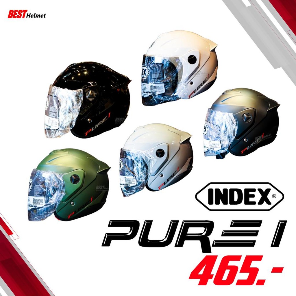 หมวกกันน็อค open Face / INDEX PURE 1 ราคา 465.- เท่านั้น (ขนาดศีรษะ 59 ...