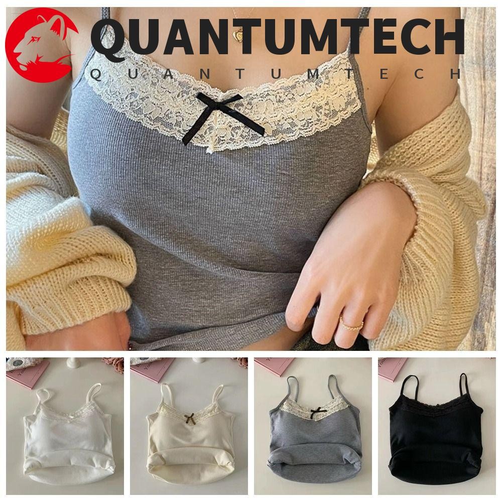 QUANTUMTECH Bow Vest Camisoles, ลูกไม้ Y2K Slim Vest, หวานพร้อมแผ่นหน้าอกถักสั้นสไตล์ Tank Top ...