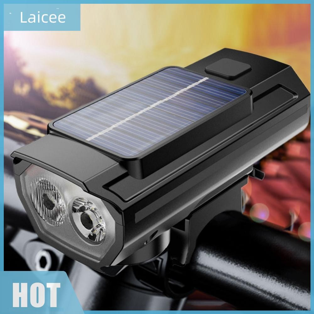 [Laicee.th] ไฟหน้าจักรยานพลังงานแสงอาทิตย์ USB ชาร์จ 250LM โคมไฟจักรยาน LED กันน้ําพร้อมแตร ...