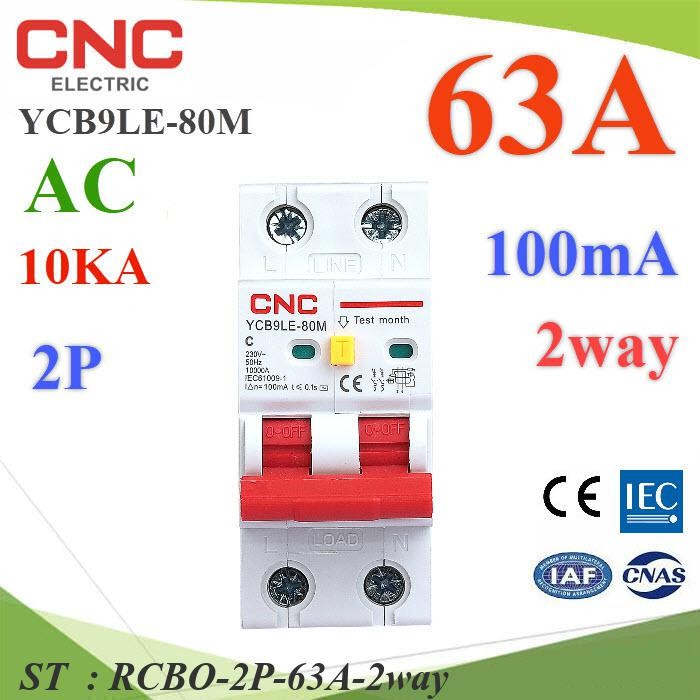 63A 2P RCBO 100mA เบรกเกอร์กันดูด AC ON-Grid L-N Residual Current ...