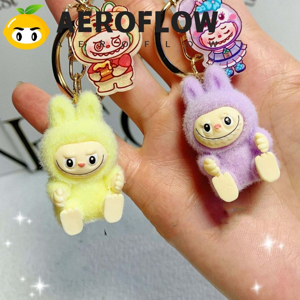 Aeroflow Flocking Labubu Key Ring, Kawaii ซิลิกาเจลนั่งลง Labubu จี้ ...