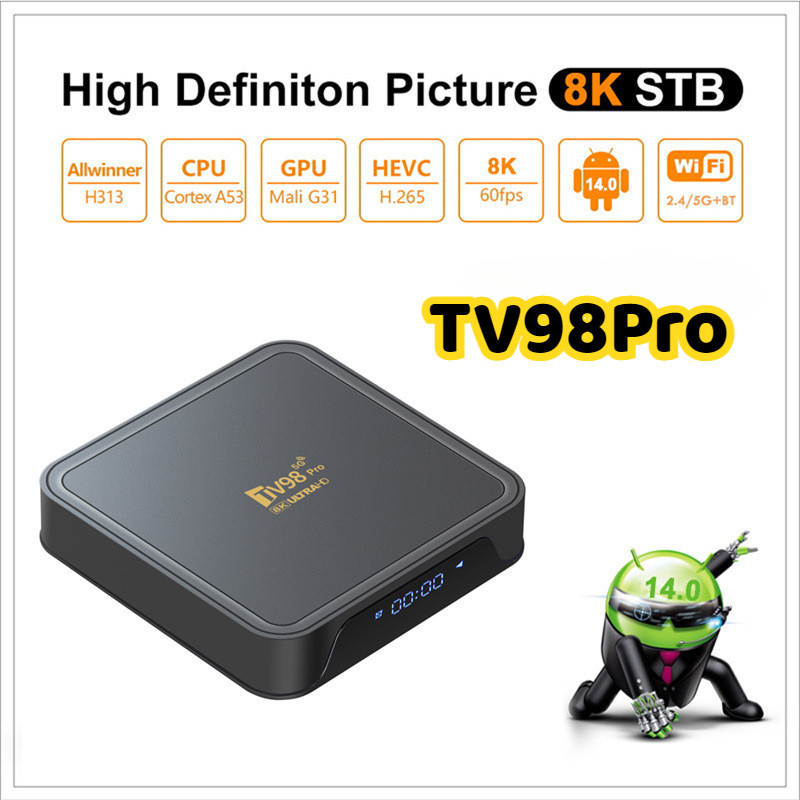new 2024 กล่องแอนดรอย TV98 PRO set-top box ATV ALLWINNER H313 Android 14 เสียงรีโมทคอนโทรลกล่อง ...