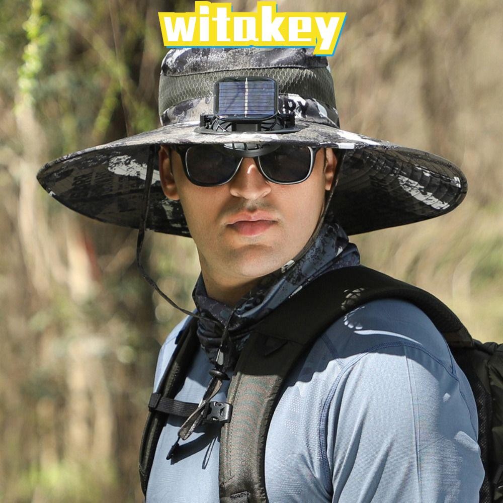 หมวกพัดลม WITAKEY, หมวกตกปลาปีกกว้าง, Upf50+ พร้อมพัดลมและ USB ชาร์จ Sun Men Cap กลางแจ้ง ...