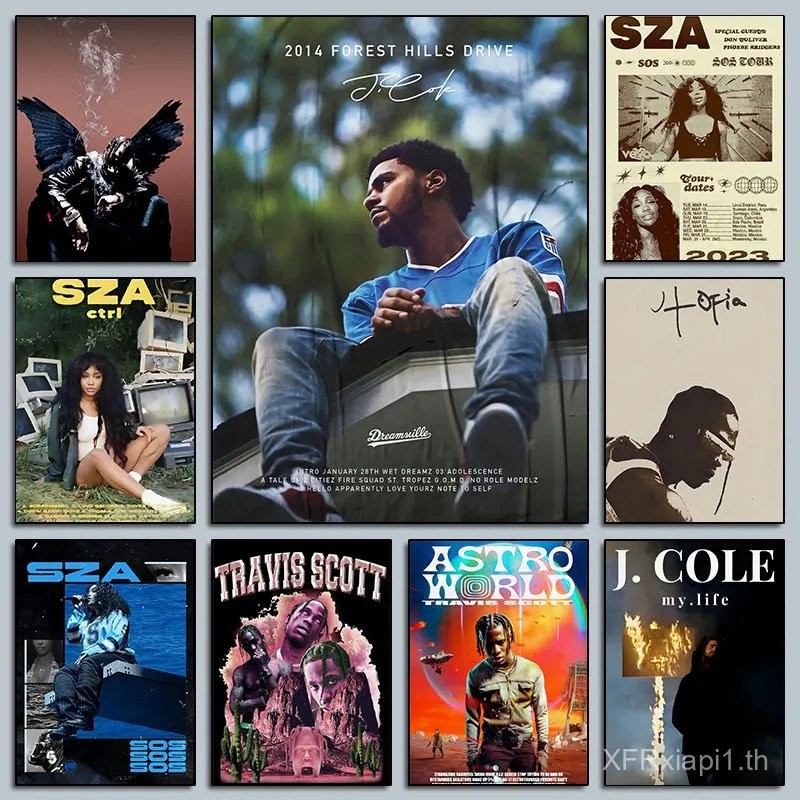 โปสเตอร์พิมพ์ Travis Scott J Cole SZA Rap Hip Hop ตกแต่งบ้านวินเทจ ไม่ ...
