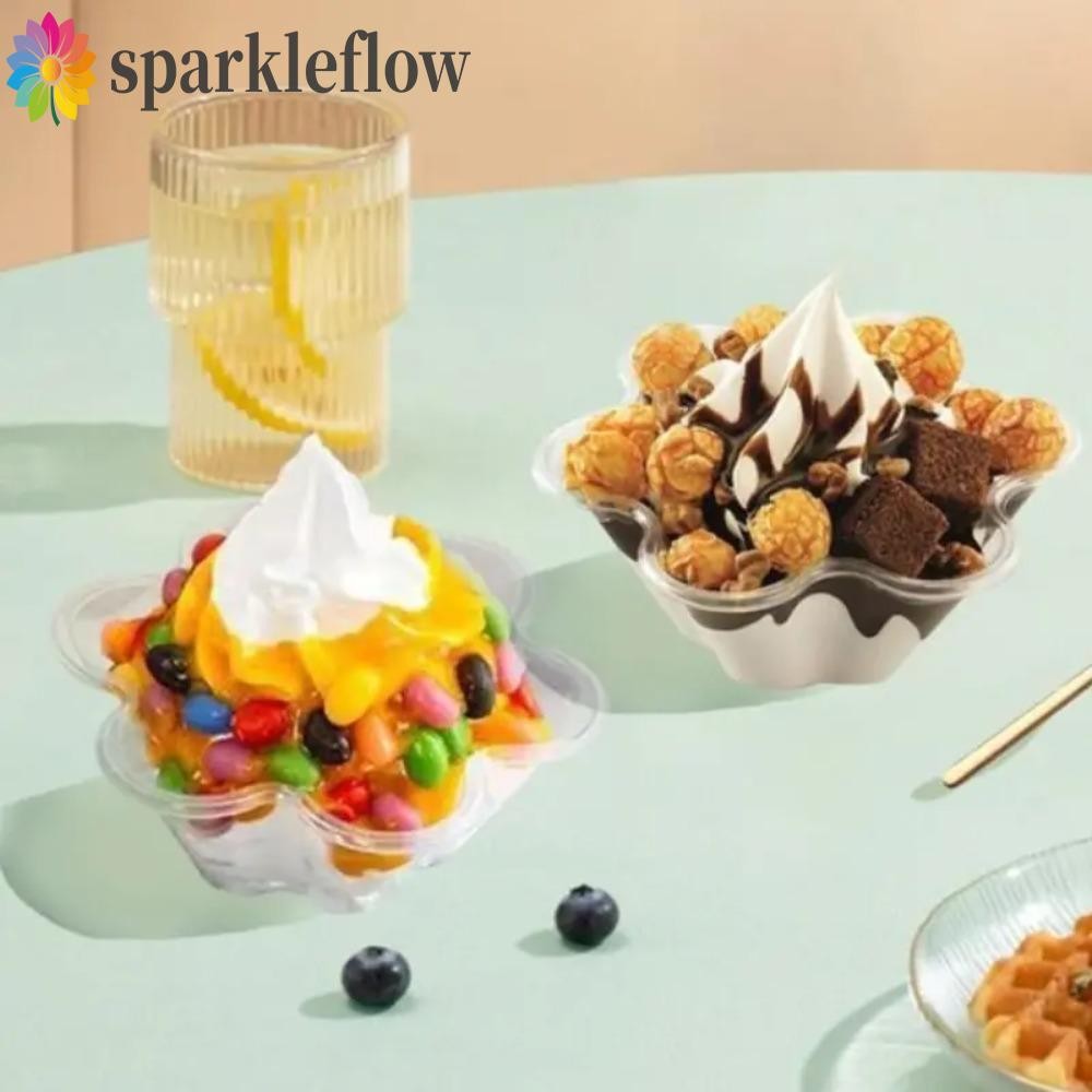 Sparkleflow 50 ชิ้น ถ้วยซันเดย์รูปดอกไม้, ชามไอศกรีมแบบใช้แล้วทิ้งพลาสติก, ชามสลัดหนาโปร่งใส 250 ...