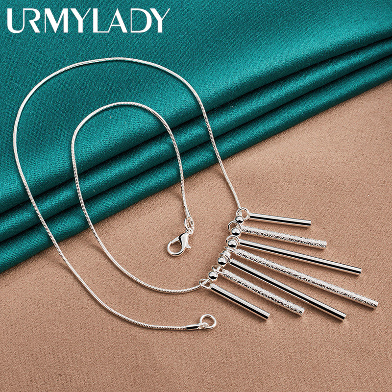 Urmylady 925 เงินสเตอร์ลิง Smooth Matte คอลัมน์สร้อยคอผู้หญิงงานแต่งงาน ...