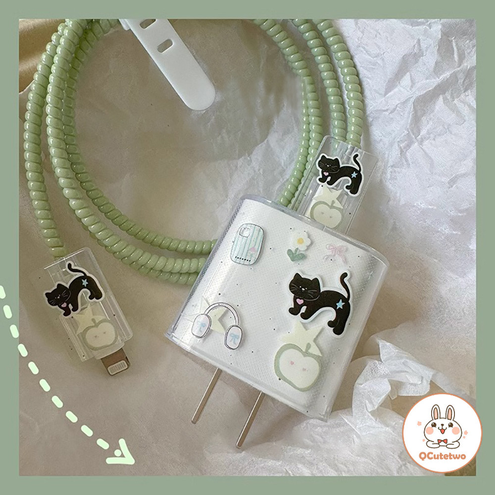 น่ารักสีดําหูฟัง Cat Charger Protector สําหรับ Apple Charger 18/20W ...