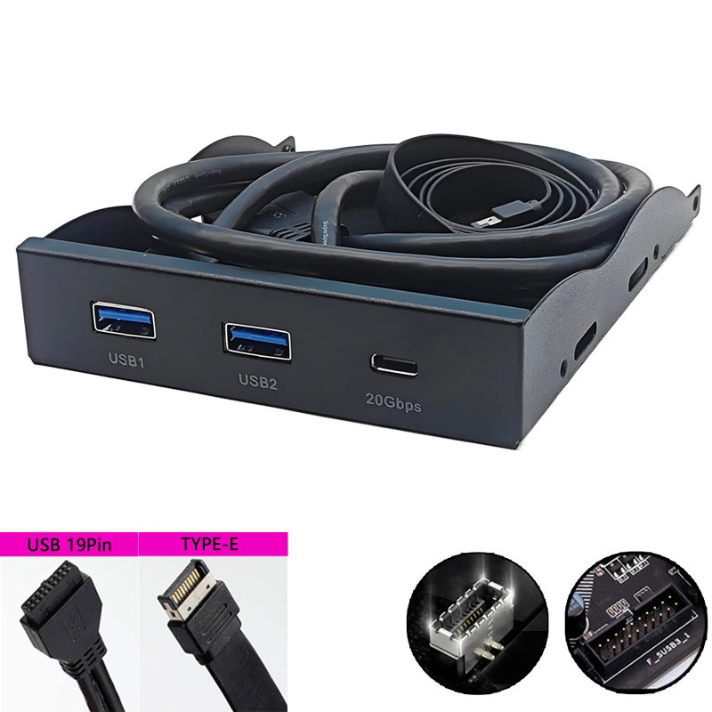 USB แผงด้านหน้าสำหรับ PC 2พอร์ต USB 3.2 GEN1 5Gbps 1พอร์ต TYPE-C 10Gbps ...