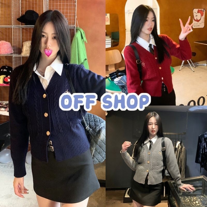 OFF SHOP พร้อมส่ง (OFF-X-Z20) พร้อมส่ง เสื้อคลุมแขนยาวไหมพรมเกาหลีสไตล์ คอวี เรียบหรูสีพื้น ...