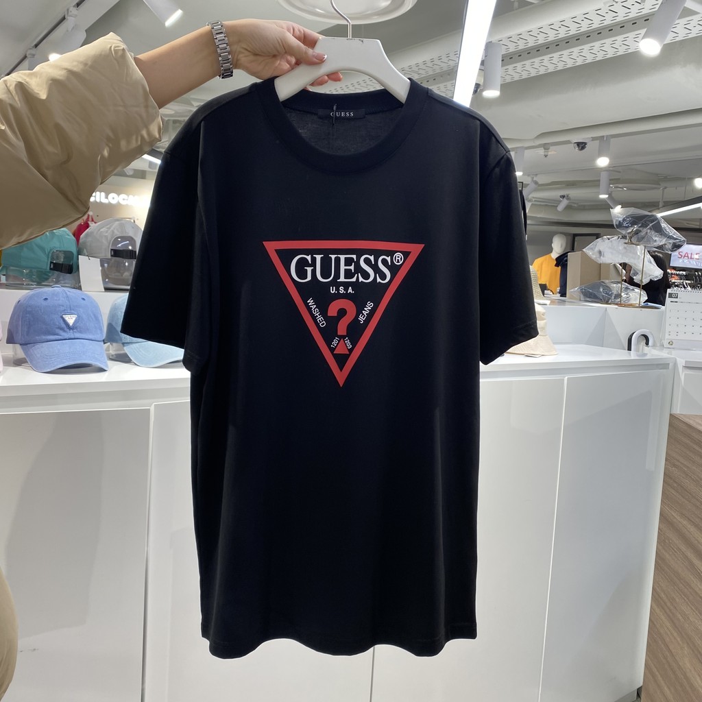 ใหม่ GUESS Classic Large Label Question Mark พิมพ์ Casual 100% Premium ...