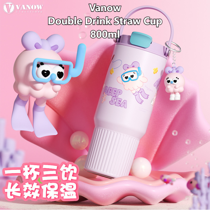 Vanow วาโนว์ คู่ดื่มฟางถ้วยน้ํา800มิลลิลิตรแบบพกพาที่มาพร้อมกับขนาดใหญ่ ...