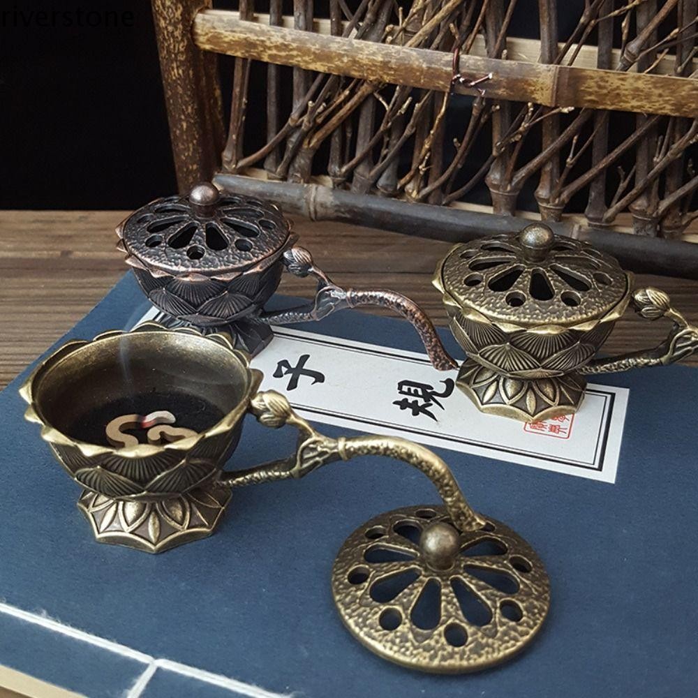 RIVERSTONE Lotus เตามือ, Retro Copper Alloy ธูป Burner, Home Vintage ...