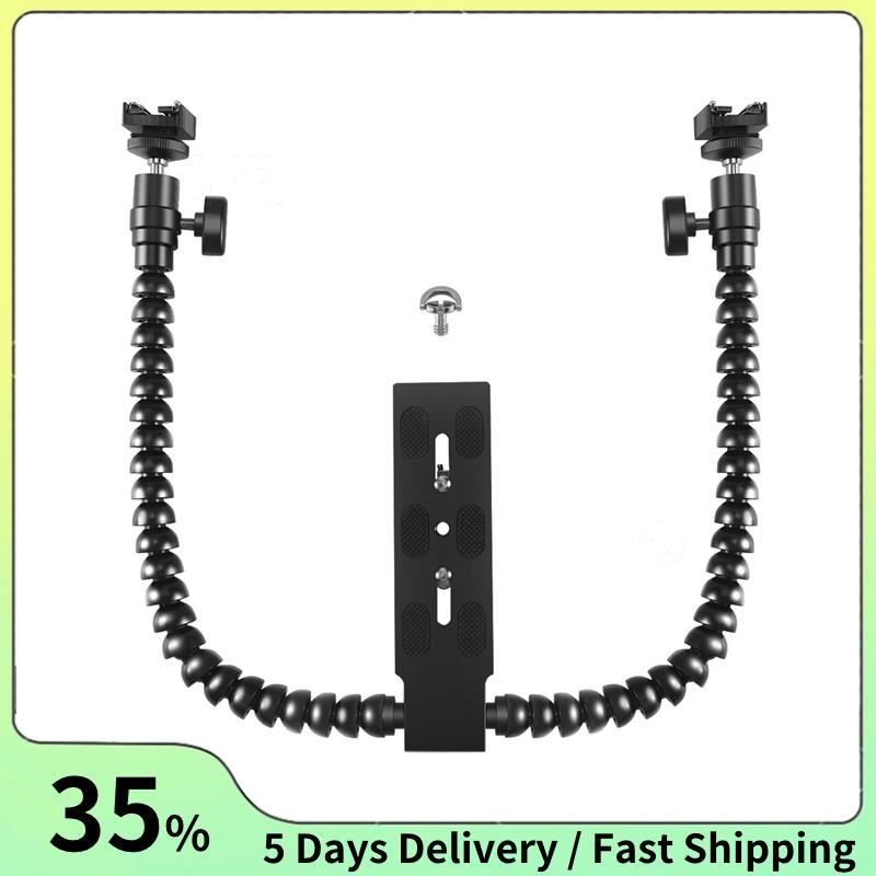 ใหม่ยืดหยุ่น Dual Arm Hot Shoe Flash Bracket Mount Holder สําหรับ Canon ...